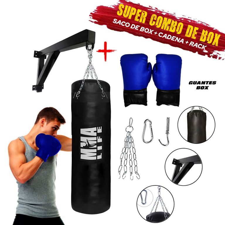 Saco de box 120cm y cadena + RACK + Guantes de box SUPER COMBO BOX ...
