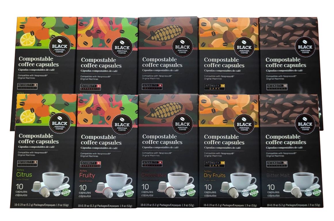 100 Cápsulas compostables mix compatibles con Nespresso® BLACK ...