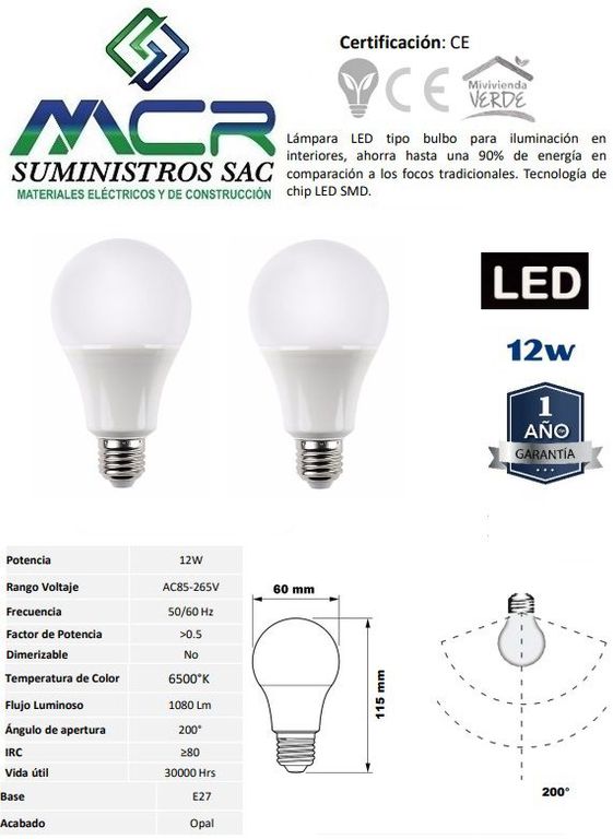 FOCO LED 12W E27 LUZ CALIDA 6500K pack x 2 und | Sodimac Falabella