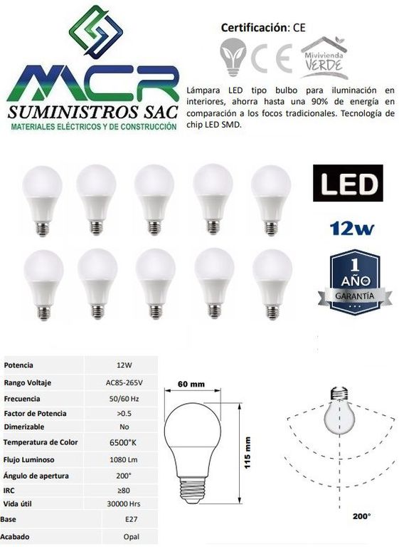 FOCO LED 12W E27 LUZ FRIA 6500K pack x 10 und | Sodimac Falabella