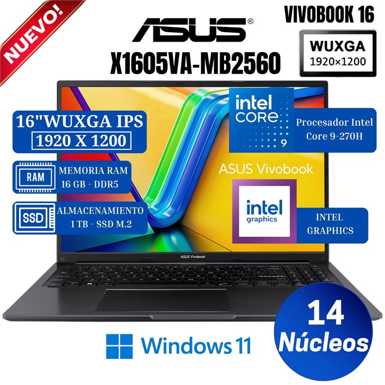Laptop ASUS Vivobook 16 X1605VA-MB2560 16" WUXGA IPS, Core 9 -270H, Ram ...