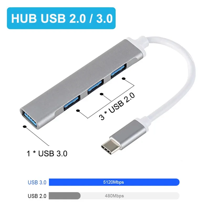 Adaptador Múltiple con entrada tipo C 4 puertos USB en 1 GENERICO | falabella.com