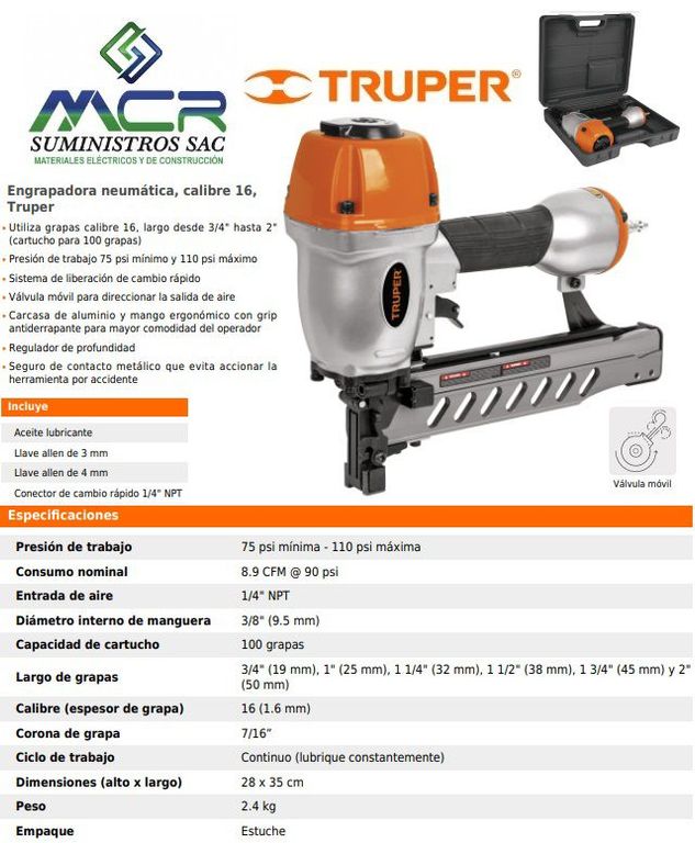 ENGRAPADORA NEUMÁTICA CALIBRE 16 13178 truper TRUPER | falabella.com