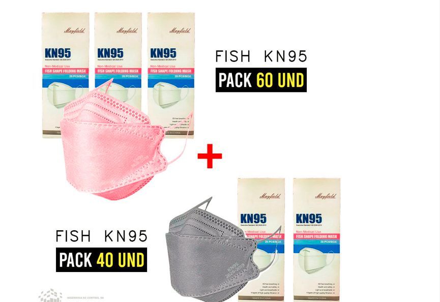 MASCARILLA KN95 FISH SHAPE - 100 unidades de colores/ PACK DE 5 CAJAS ...