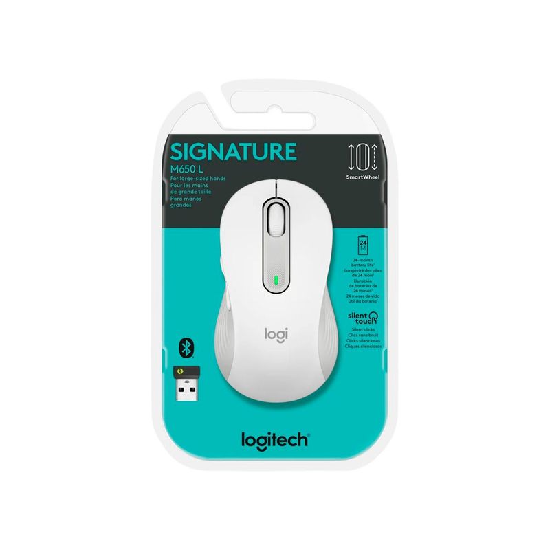 Mouse Logitech Signature M650 Silent Large Wireless/Bluetooth White ...