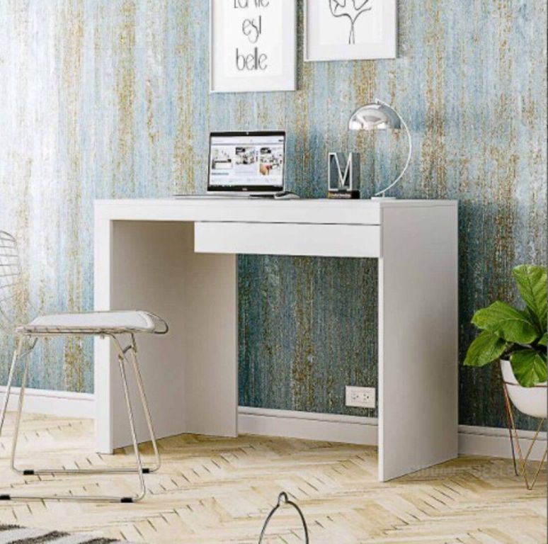Escritorio Minimalista Oriana Moderno 100cm Blanco con Haya Blanco TU ...