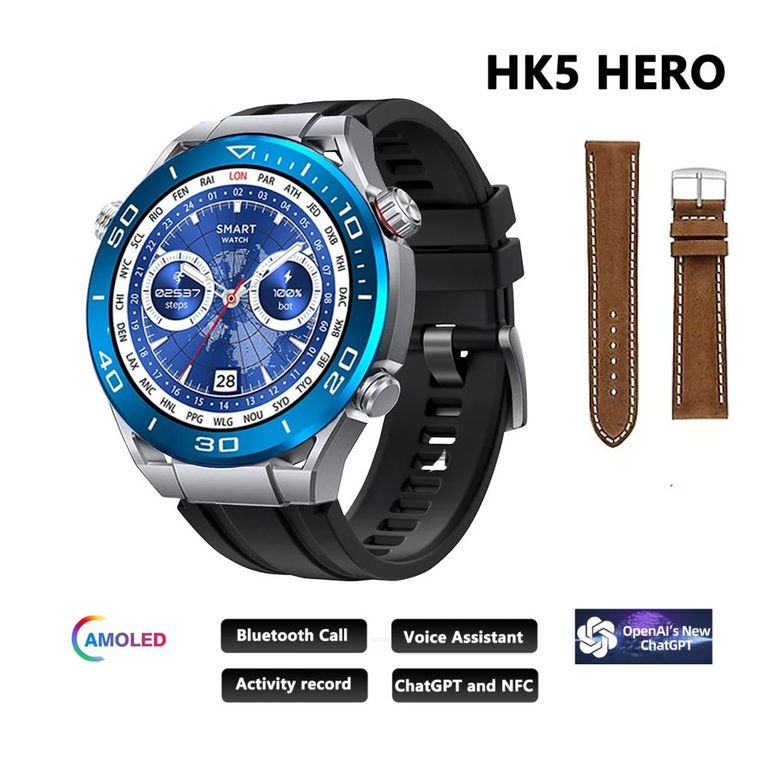 Smartwatch HK5 Hero GPS Chat GPT con doble correa Silver GENERICO ...