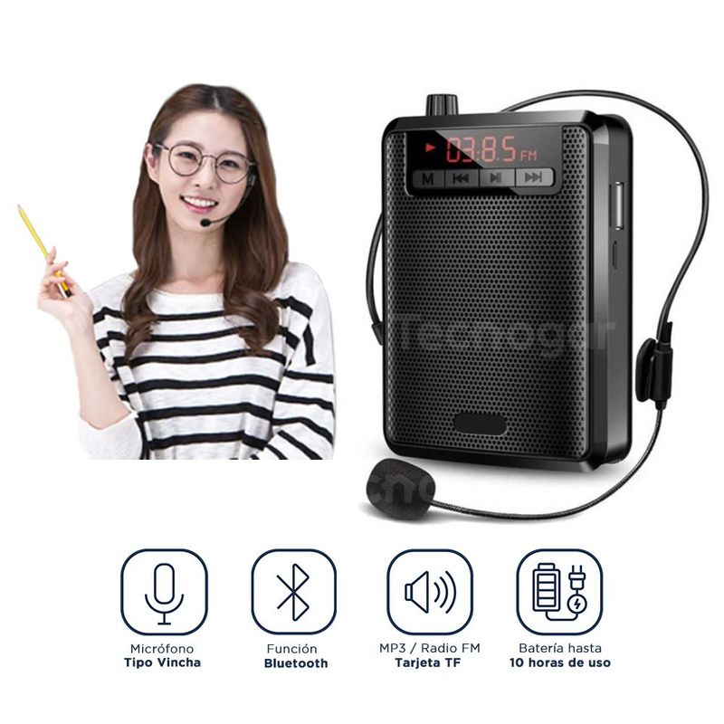 Amplificador de Voz Portátil con Micrófono Bluetooth FM Radio K300 ...
