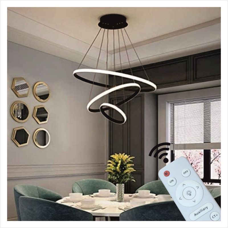 Lampara Colgante Led NEGRO 3 Aros incluye control remoto GENERICO ...