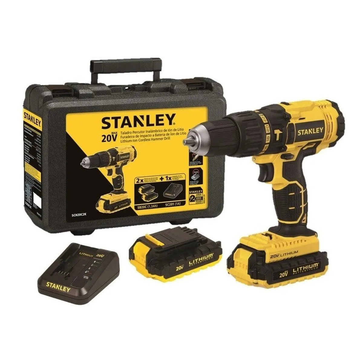 Taladro Percutor Stanley SCH20C2K 20v Litio 1/2" + Maleta STANLEY ...