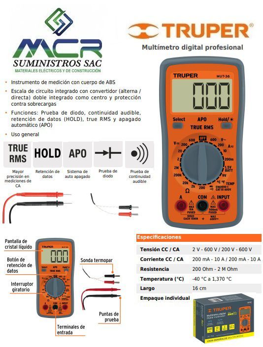 Multímetro digital profesional 600V TRUPER TRUPER | falabella.com
