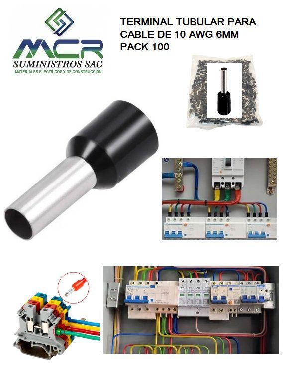 TERMINAL TUBULAR O CONECTOR PARA CABLES DE 10AWG 6MM2 PACK100UND ...