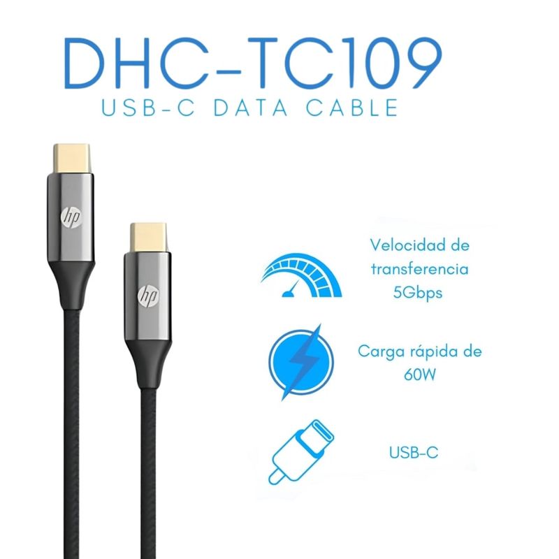 Cable de Carga Rápida Tipo C HP USB-C 15M Acabado Aluminio DHC-TC109 HP | falabella.com