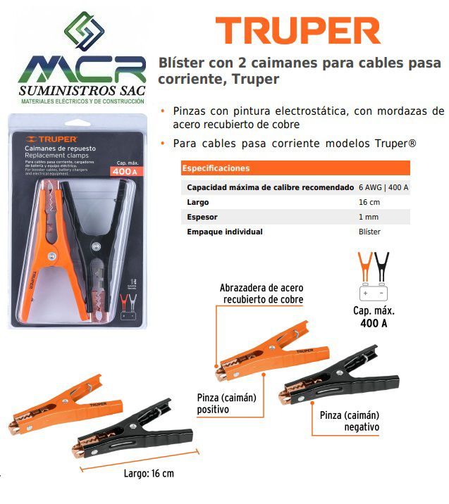 Pinzas o tenaza caimanes para cables pasa corriente TRUPER | Sodimac ...