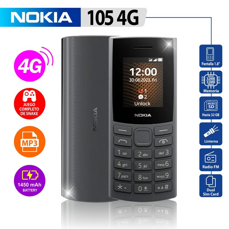 Nokia 105 4G TA-1547 Dual Sim Negro NOKIA | falabella.com