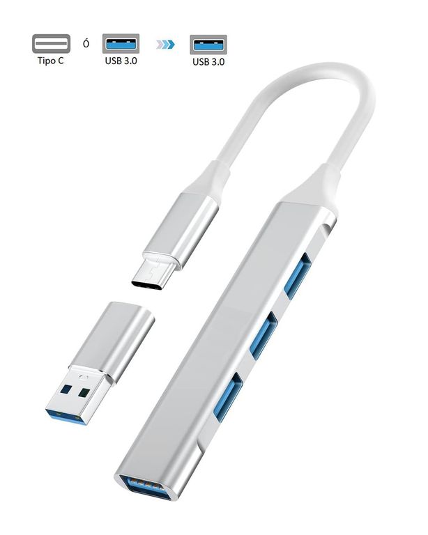Adaptador Hub ALUMINIO Tipo C o USB 3.0 a 4 Puertos USB 3.0 | Sodimac Perú