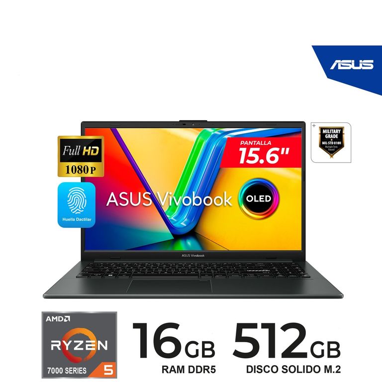 Laptop Asus Vivobook E1504F 15.6'' FHD OLED, Ryzen 5 7520U, 16GB LPDDR5 ...