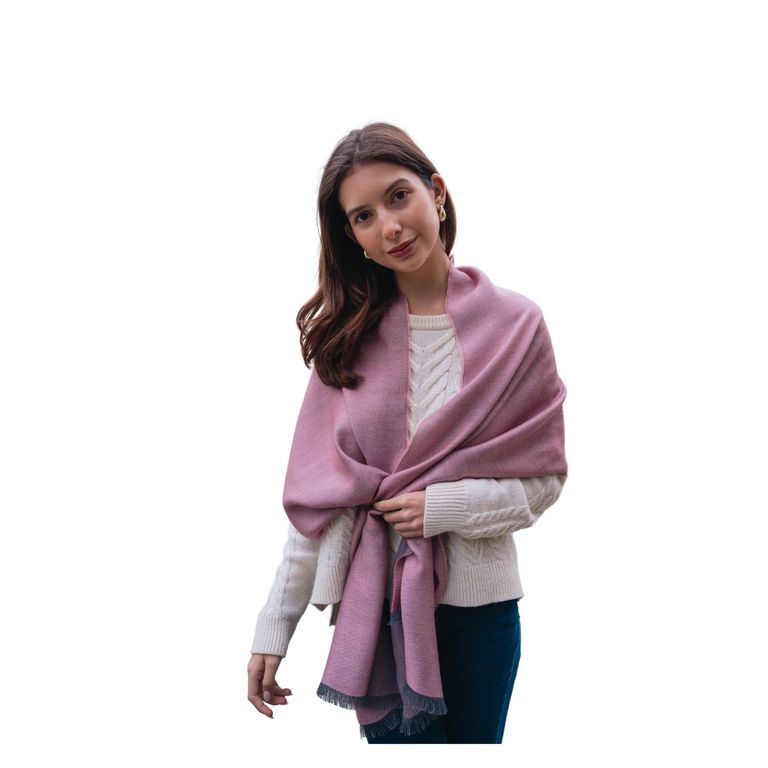 Bufanda Chalina Reversible Rosa y Gris - Baby Alpaca y Seda_. GENERICO ...