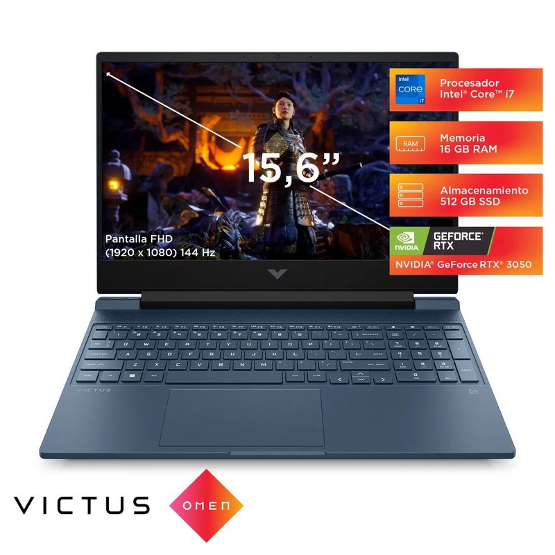 Laptop Gamer HP Victus 15-fa0007la Core i7-12650H 16GB, SSD 512GB, RTX-3050 4GB 15.6", Windows ...