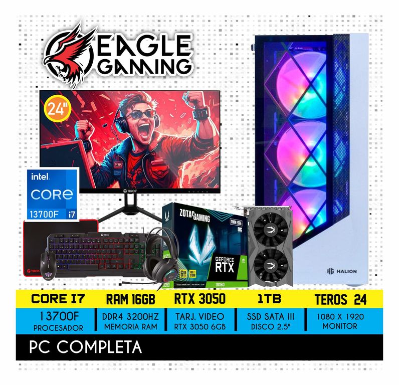 COMPUTADORA PC GAMER INTEL CORE I7 13700 16GB 1TB RTX 3050 6GB MONITOR ...