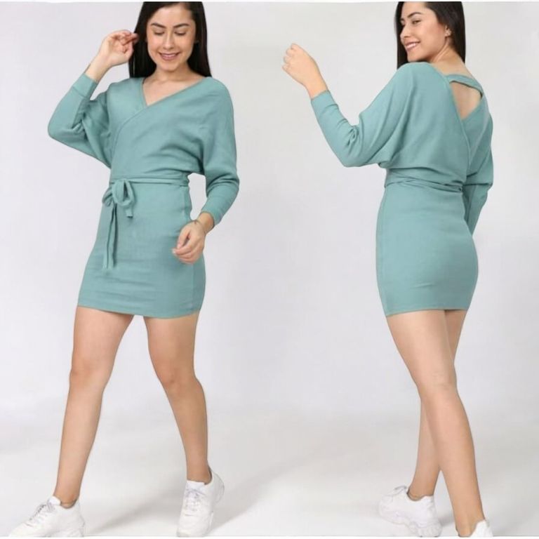 Vestido Rip Casual Bat Con Detalle De Lazo Tcl-22 Color Celeste Oscuro ...