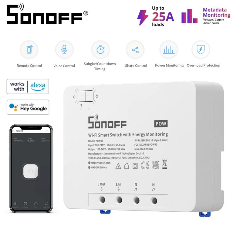 SWITCH RELAY SMART CON CONTROL DE CONSUMO POWR3 SONOFF SONOFF ...