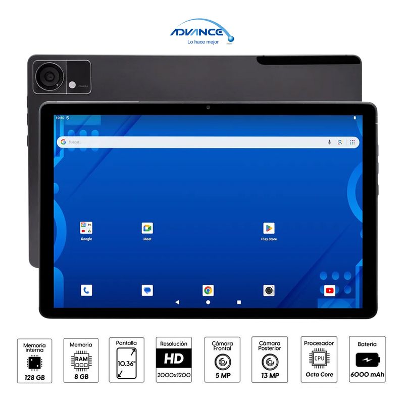 Tablet Advance NP6050 10.36" FHD, 4G Dual SIM, 8GB, 128GB, Gris ADVANCE ...