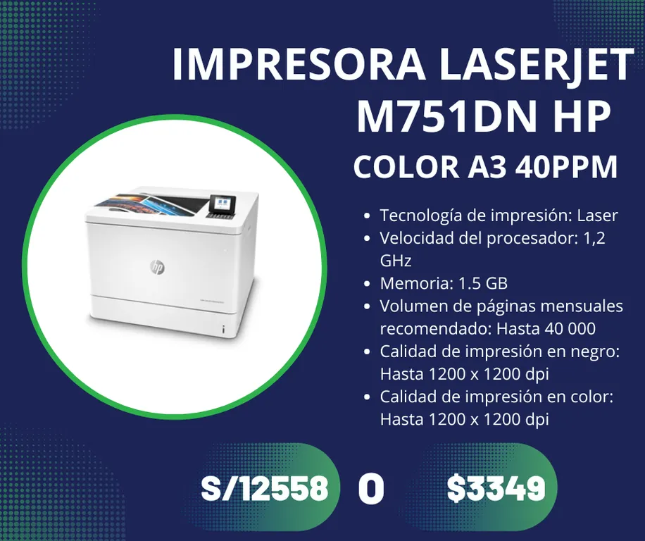 IMPRESORA HP LASERJET ENTERPRISE M751DN COLOR A3 40PPM HP | falabella.com