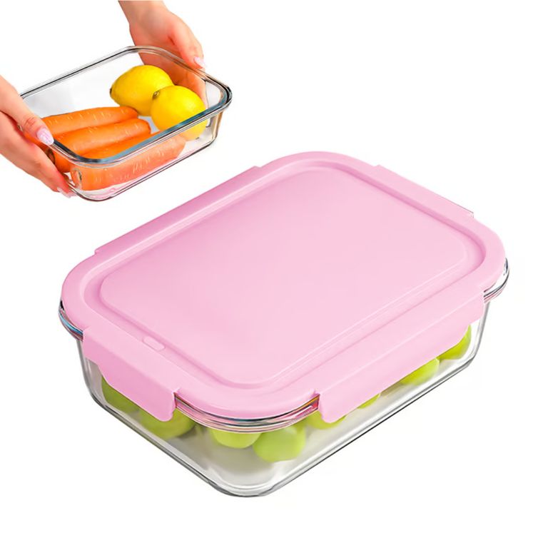 Táper De Vidrio Hermético Con Tapa Rectangular Rosado GENERICO ...