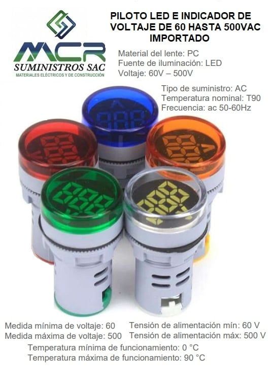 PILOTO LED E INDICADOR DE VOLTAJE ROJO DE 60 HASTA 500VAC IMPORTADO ...