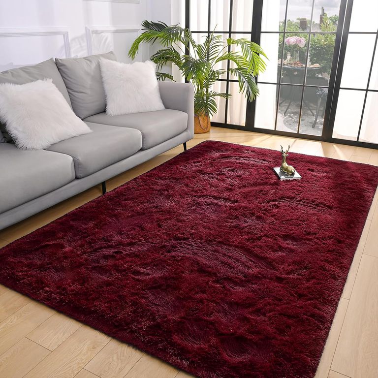 Alfombra Rectangular peluche pelo largo 1.60 x 2.00m Vino Tinto ...