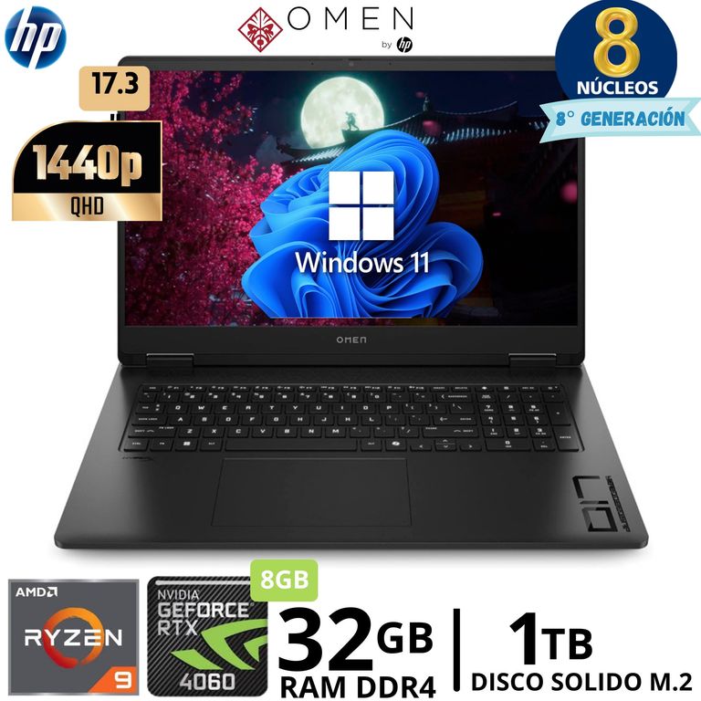 Laptop HP Omen Gaming 17-DB0009LA AMD RYZEN 9 - 8945HS, 17.3"QHD, Ram ...