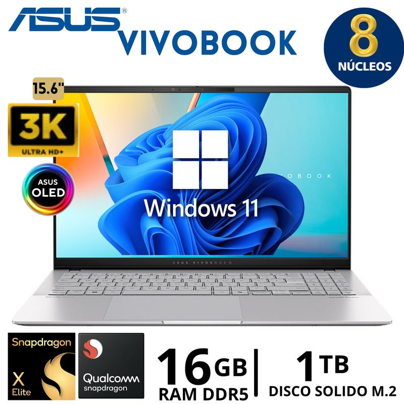 Laptop Asus S5507QA-MA013W Snapdragon X PLUS X1P-42-100, 15.6"Oled, Ram 16GB, SSD 1TB, Windows ...