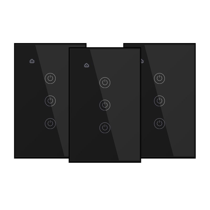 Pack 2 Interruptores Inteligente Wifi 3 Botones Con/Sin Neutro Negro ...
