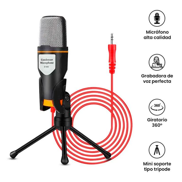 Micrófono Condensador para PC Notebook Grabador de 3,5mm Mini Trípode ...
