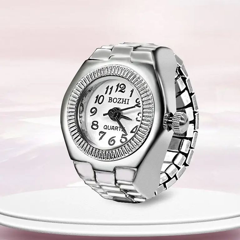 ANILLO RELOJ CIRCULAR METAL PLATEADO FONDO BLANCO GENERICO | falabella.com