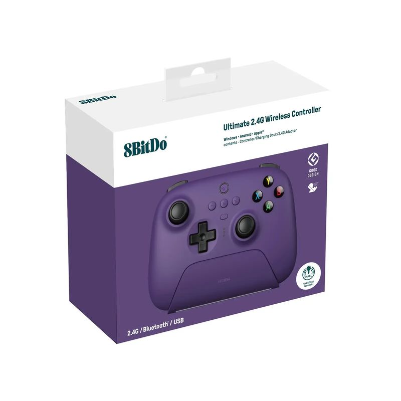 8BitDo - Mando inalámbrico Ultimate 24G con base y joysticks - Morado ...