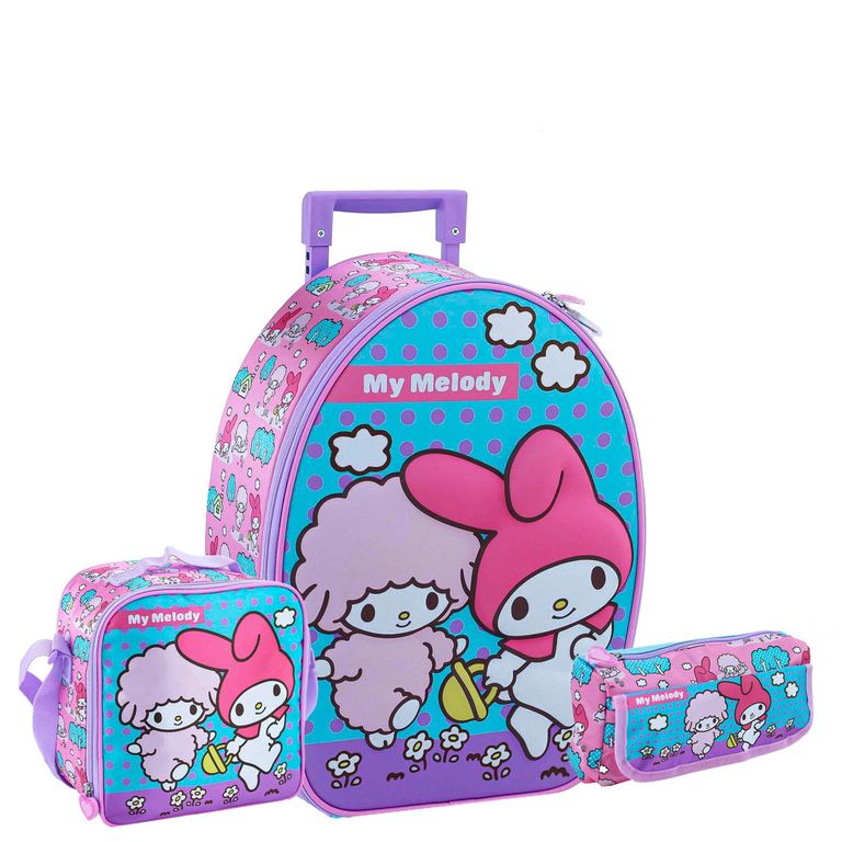 SET MOCHILA MY MELODY OFICIO MALETA RUEDAS NIÑA EVA 3D 3 PIEZAS KAWAII SCOOL | falabella.com
