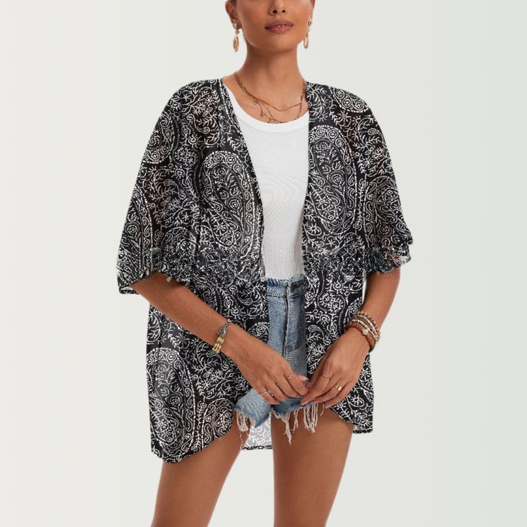 Kimono mujer Salma Estampado Capa Paisley Negro - Talla L KAST PE ...