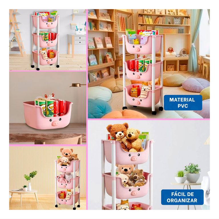 Organizador Kawaii de Chancho con 3 Niveles de Color Rosado GENERICO ...