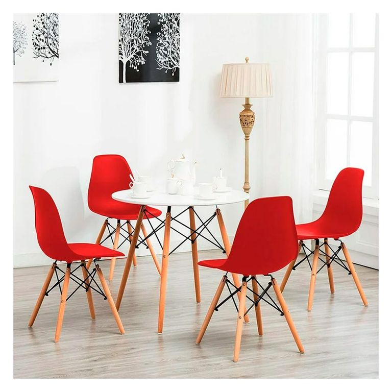 Juego De Comedor Eames 80 Cm 4 Personas Mdf Con Sillas Rojo Ofideas ...