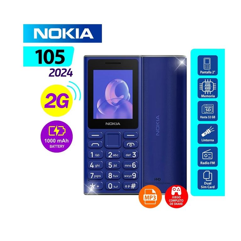 Celular Nokia 105 2G - Dual Sim - Azul NOKIA | falabella.com