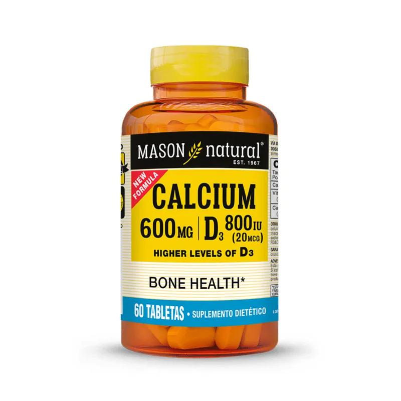 Calcio 600 MG + Vitamina D3 800 IU (20MCG) - Mason Natural - 60 Tabletas MASON NATURAL ...