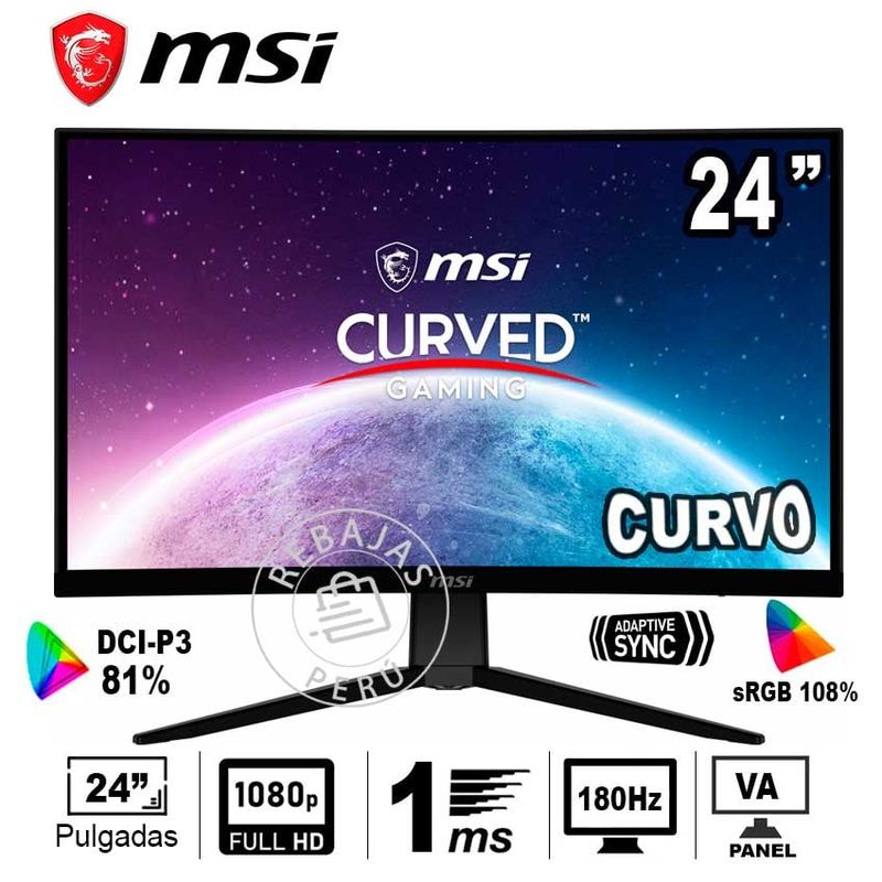 Monitor Curvo MSI G2422C 24 FHD 180Hz 1ms Adaptive Sync VA MSI ...
