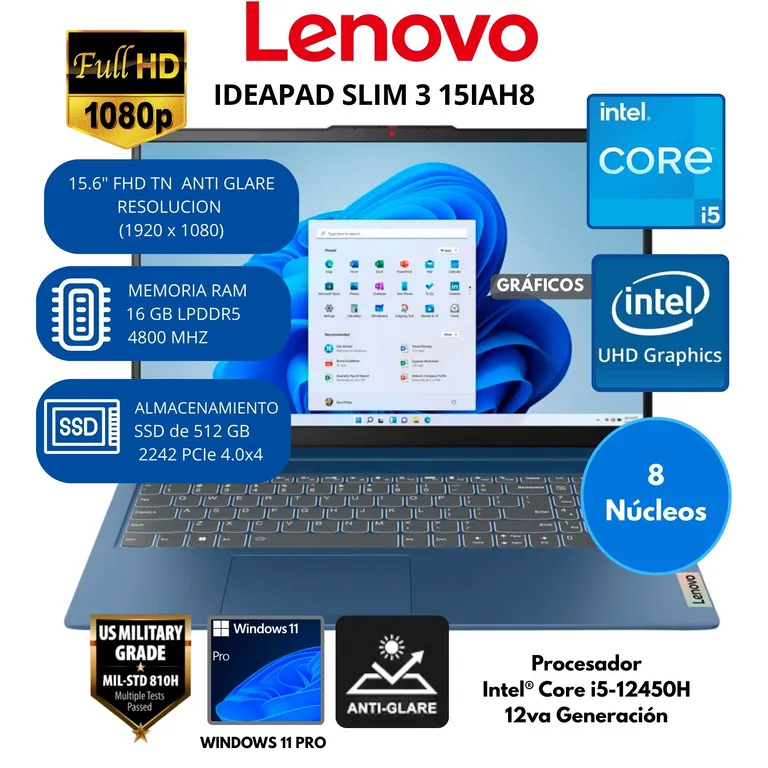 Laptop Lenovo Intel® Core i5 (IDEAPAD SLIM 3 15IAH8) RAM 16 GB SSD 512 ...