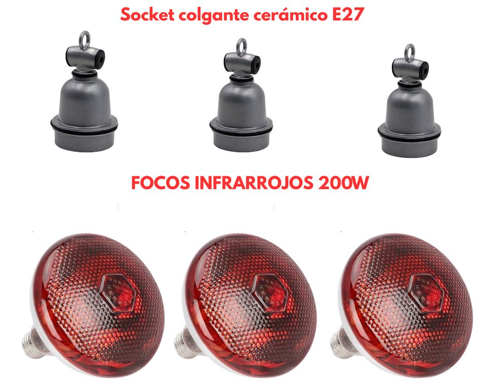 Pack 3 Socket Cerámico Modelo E27 y 3 Foco Infrarrojo 200w GENERICO ...