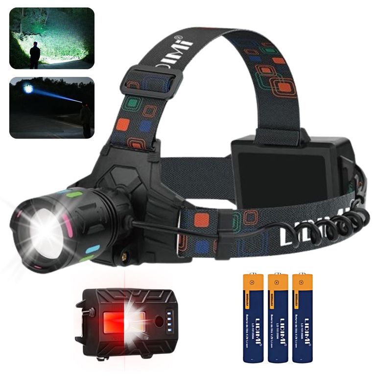 Linterna de Cabeza Recargable con Zoom y Luz Trasera Potente LIDIMI ...