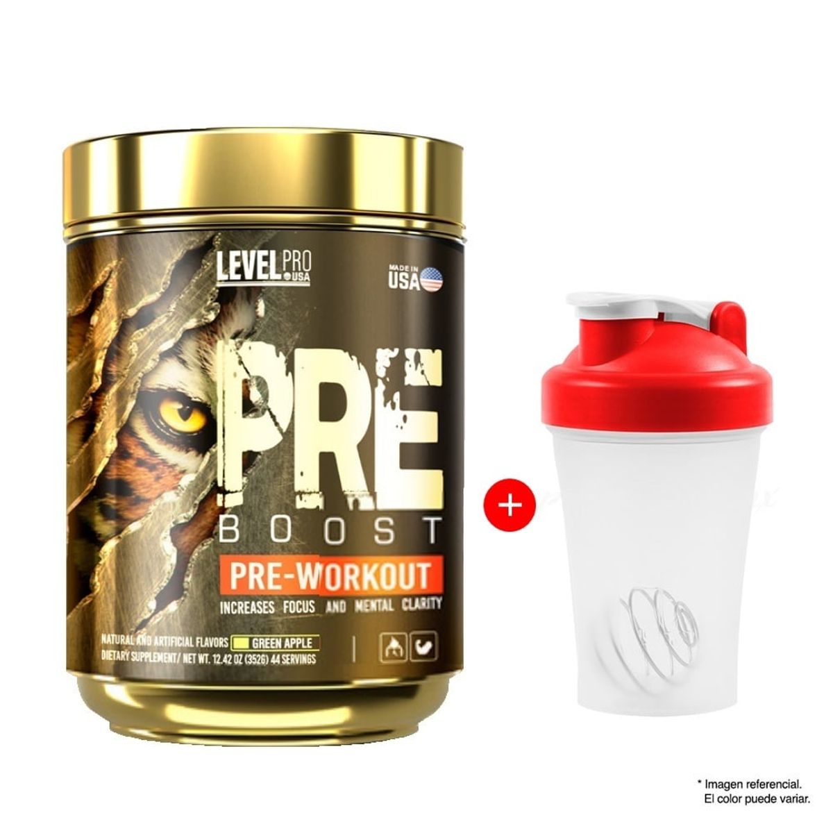PRE BOOST 352 GR GREEN APPLE LEVEL PRO Pre entreno + Shaker Level Pro ...