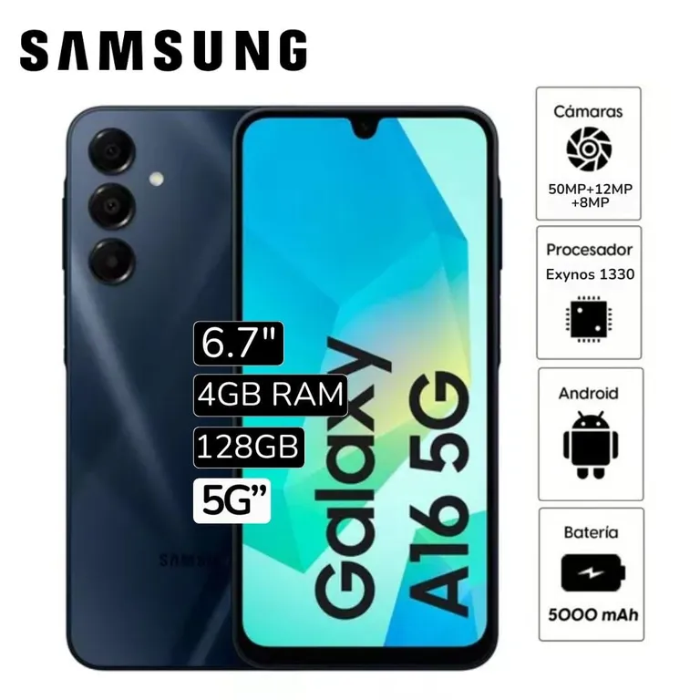 Celular Samsung Galaxy A16 5G" 4GB RAM 128GB - Azul SAMSUNG | falabella.com