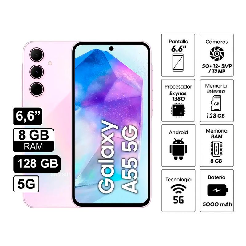 Celular Samsung Galaxy A55 5G 8GB RAM 128GB Lila SAMSUNG | falabella.com